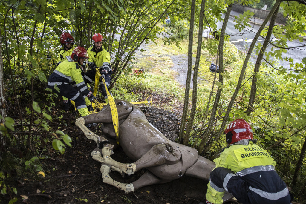 Denne plasthesten skal trene brannmannskapene på å redde store dyr